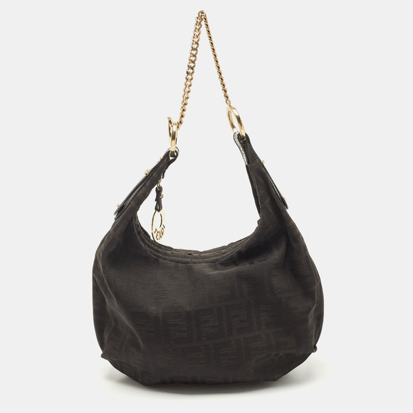 Fendi | Bags | Fendi Black Zucca Canvas Chef Chain Link Hobo | Poshmark